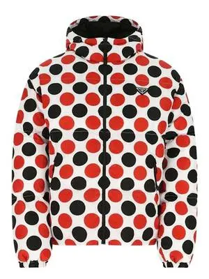 Prada Logo Plaque Printed Jacket - White/red/black