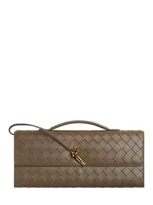 BOTTEGA  VENETA Intrecciato Leather Top Handle Clutch - Pinecone