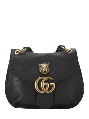 Gucci Leather Tiger Head Animalier Shoulder Bag - Black