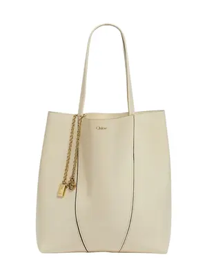 Chloé Spin Medium Leather Tote Bag - Sweet Beige