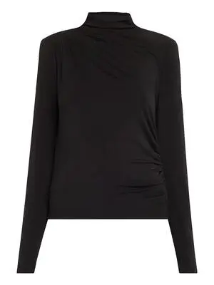 Veronica Beard Mylie Gathered Turtleneck Top - Black