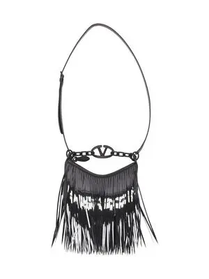 Valentino Garavani V Logo Moon Mini Hobo Bag With Sequin Fringe - Nero