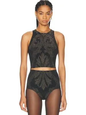 Wolford X Etro Metallic Jacquard Crop Top - Black & Gold