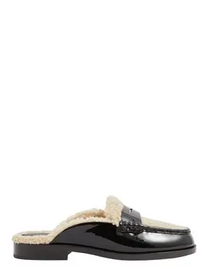 Paige Leather And Shearling Loafer Mules - Black