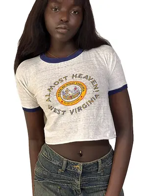 AFTERLIFE BOUTIQUE 1970's Almost Heaven Cropped T-shirt - White