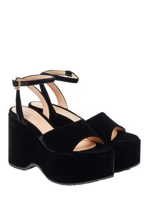 GIANVITO ROSSI Velvet Wedge Sandals With Buckle-fastening Ankle Strap - Black