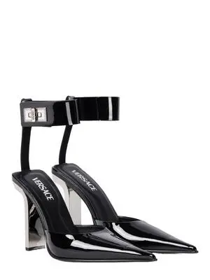 Versace Patent Leather Slingback Pumps With Gold Tone Hardware - Black