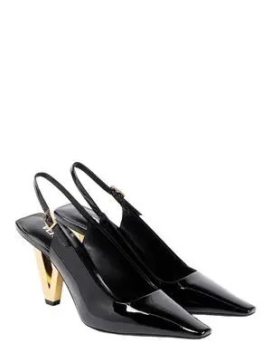 Versace Patent Leather Slingback Pumps With Gold Tone Hardware - Black
