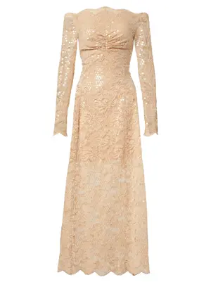 Rabanne Sequined Off-the-shoulder Lace Maxi Dress - Beige