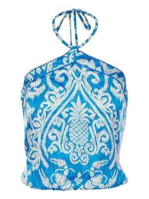 Poupette St Barth Isabelle Printed Halterneck Top - Blue