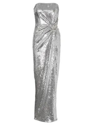 Roland Mouret Buckle-detail Sequined Strapless Gown - Silver