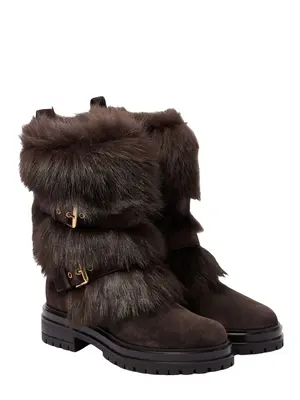 GIANVITO ROSSI Maverick Shearling-trimmed Suede Biker Boots - Brown
