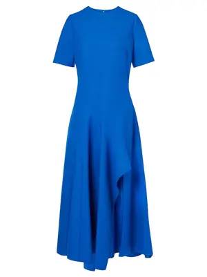 Oscar De La Renta Draped Wool-blend Midi Dress - Blue