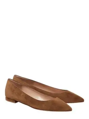 GIANVITO ROSSI Suede Pointed Toe Ballet Flats - Beige