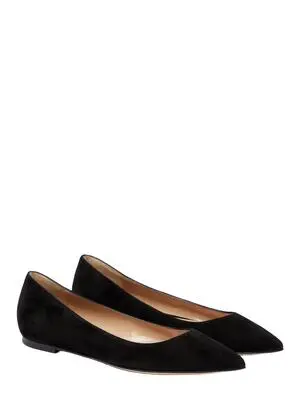 GIANVITO ROSSI Suede Pointed Toe Ballet Flats - Black