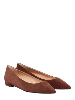 GIANVITO ROSSI Suede Pointed Toe Ballet Flats - Brown