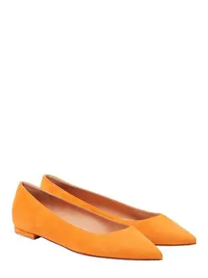 GIANVITO ROSSI Suede Pointed Toe Ballet Flats - Orange