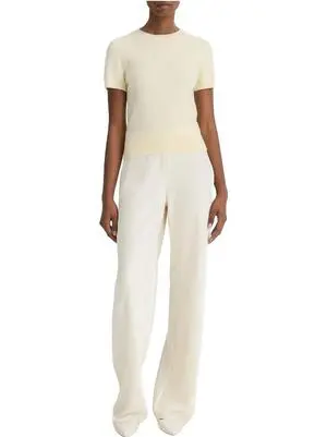 Vince Wool And Cashmere Blend Short Sleeve Sweater Natural