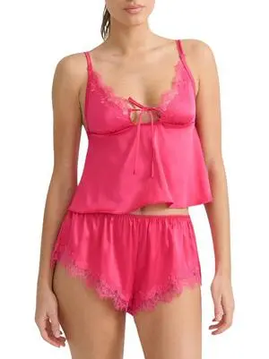 KAT THE LABEL Sorrento Lace Trim Shorts - Hot Pink