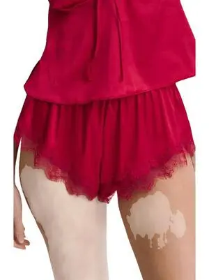 KAT THE LABEL Sorrento Lace Trim Shorts Red