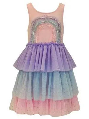 LOLA + THE BOYS Rainbow Tank Dress - Peach