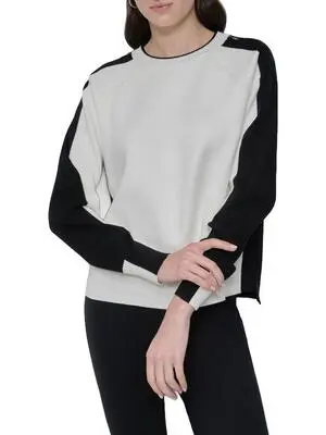 Dkny DKNY Contrast Colorblocked Crewneck Sweater Ivory/black