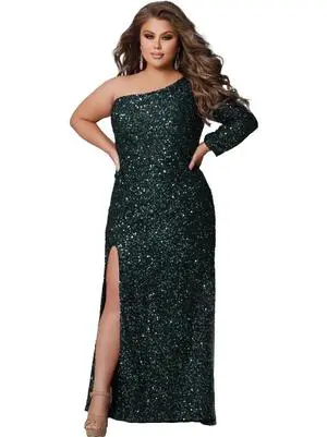 SYDNEY'S CLOSET One-shoulder Sequin Gown - Hunter