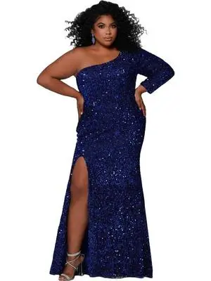 SYDNEY'S CLOSET One-shoulder Sequin Gown - Sapphire