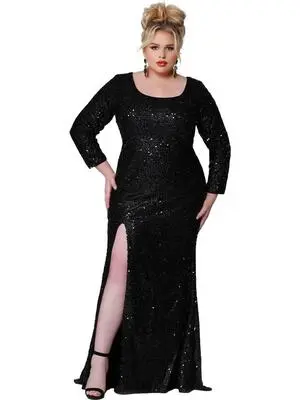 SYDNEY'S CLOSET Long Sleeve Sequin Gown - Onyx