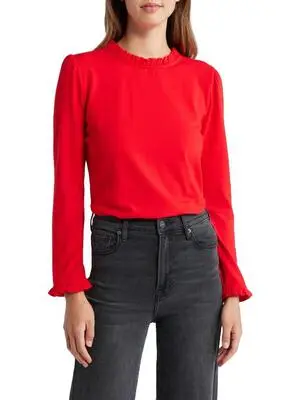 Caslon Ruffle Detail Long Sleeve Top Red Goji