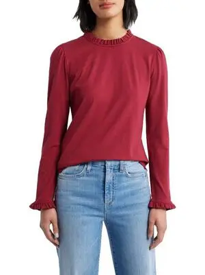 Caslon Ruffle Detail Long Sleeve Top - Red Rumba