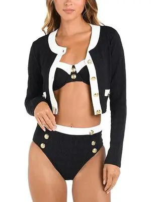 L'Agence Adaline Color Blocked Cardigan - Black