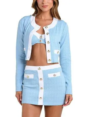L'Agence Adaline Color Blocked Cardigan - Powder Blue
