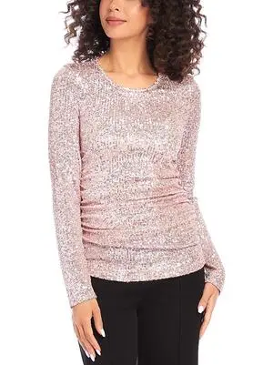 Karen Kane Sequin Side-Shirred Top Pink