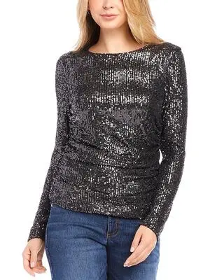 Karen Kane Sequin Side-shirred Top - Smoke