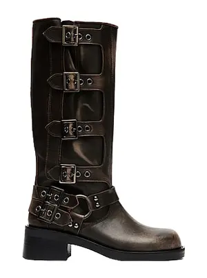 Pink Steve Madden Rocky Buckle Leather Boots - Brown