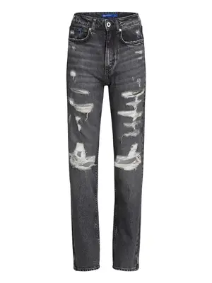Karl Lagerfeld Distressed Straight Jeans - Grey