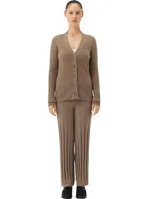GOBI MONGOLIAN CASHMERE Textured Knit Cashmere Pants - Taupe