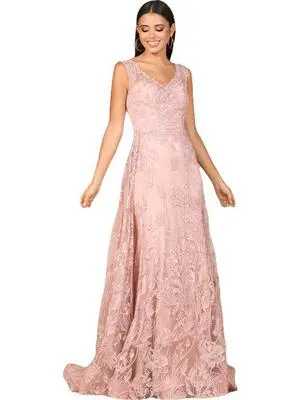 LARA NEW YORK Overskirt Lace Mermaid Gown - Blush