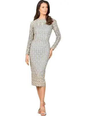 LARA NEW YORK Beaded Long Sleeve Midi Dress - Grey