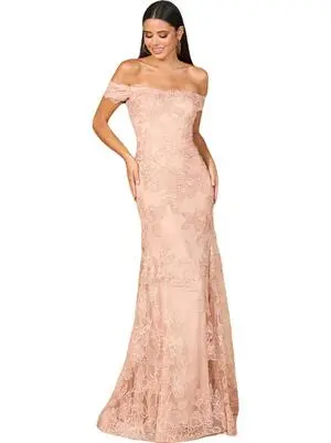 LARA NEW YORK Off-shoulder Lace Mermaid Gown - Blush