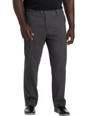 OAK HILL BY DXL Waist-relaxer Mini Plaid Dress Pants - Grey