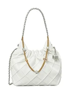Tory Burch Mini Fleming Distressed Leather Hobo Bag - Blanc