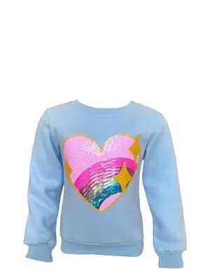 LOLA + THE BOYS Rainbow Heart Sequin Sweatshirt - Blue
