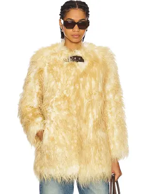 Apparis Apparis Petra Faux Mongolian Fur Short Coat Panna Cotta