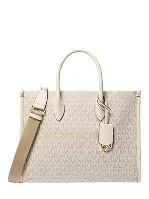 Michael Kors Mirella Medium Signature Logo Tote Bag - Natural