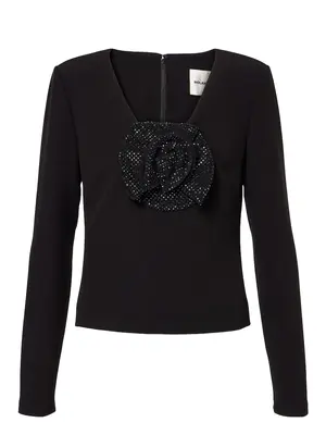 Roland Mouret Floral-appliqué Embellished Crêpe Top - Black