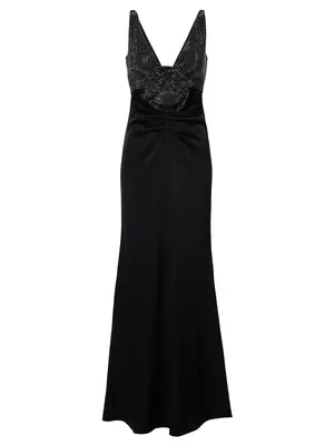 Roland Mouret Floral-appliqué Embellished Satin Crêpe Gown - Black