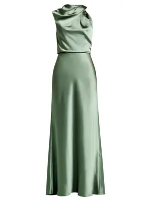 Amsale Satin Draped-neck Maxi Dress - Green
