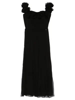 NISSA Floral-appliqué Midi Dress - Black